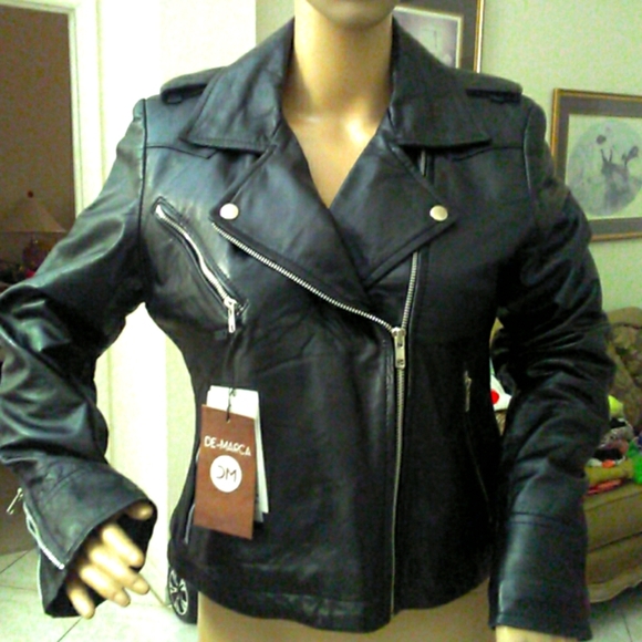DE-MARCA | Jackets & Coats | Bnwt Biker Black Leather Moto Jacket ...